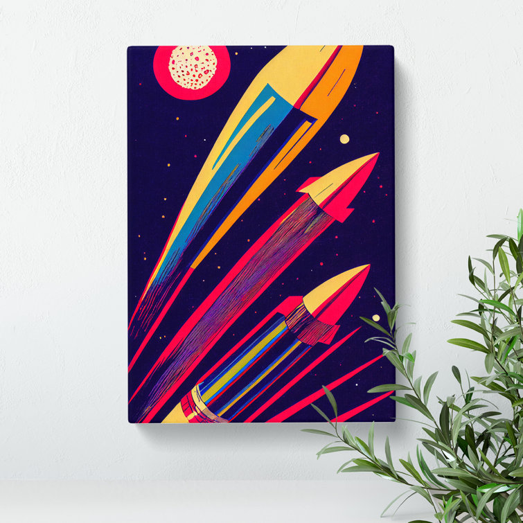 Borough Wharf XC1022-3775X Retro Art Spaceship Rockets - Wrapped Canvas Graphic Art | Wayfair.co.uk